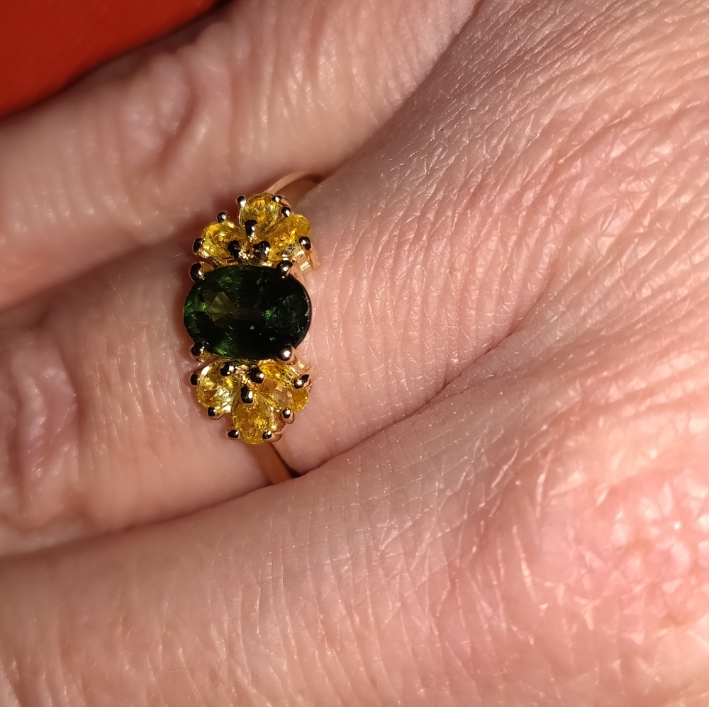 14k Green & Golden Yellow Tourmaline Ring - Gem